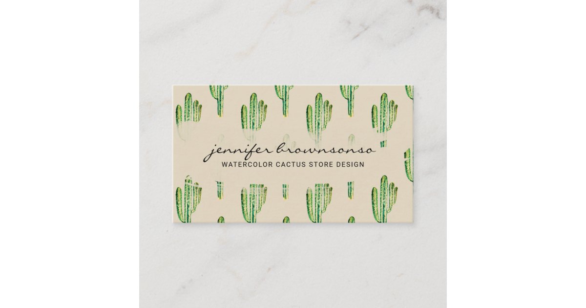 Beige Cream Green Flower Cute Cactus Business Card | Zazzle