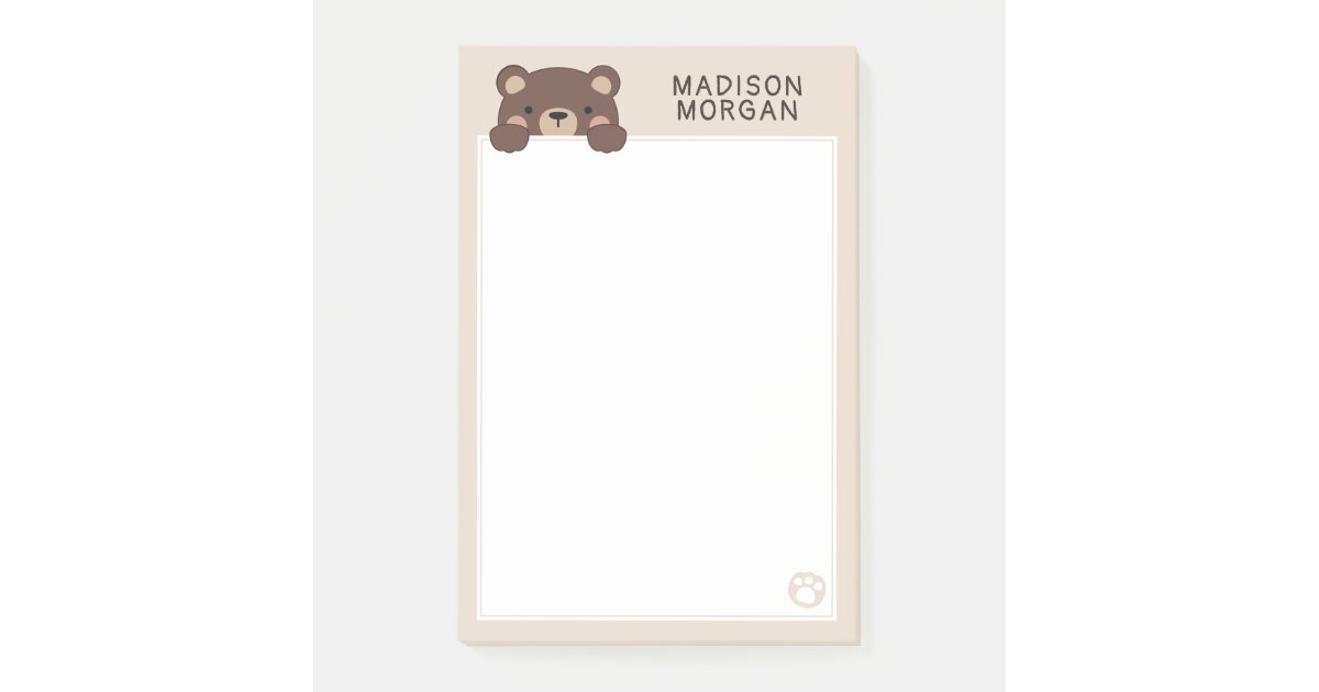 Beige Cute Bear & Paws Add Your Name Post-it Notes | Zazzle