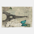 beige Damask butterfly rose Paris Eiffel Tower Kitchen Towel | Zazzle