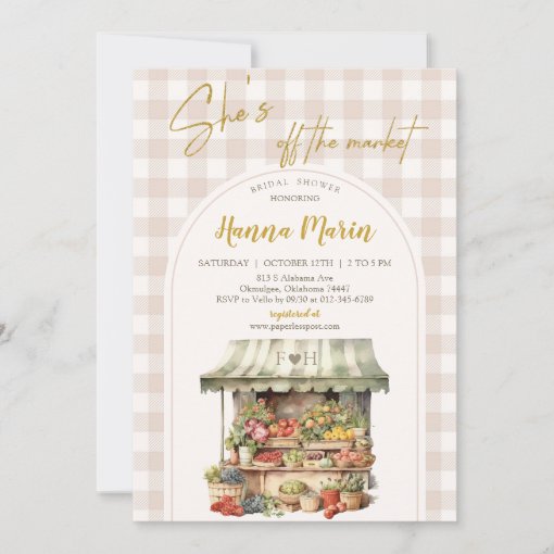 Beige Gingham Off The Market Bridal Shower Invite | Zazzle
