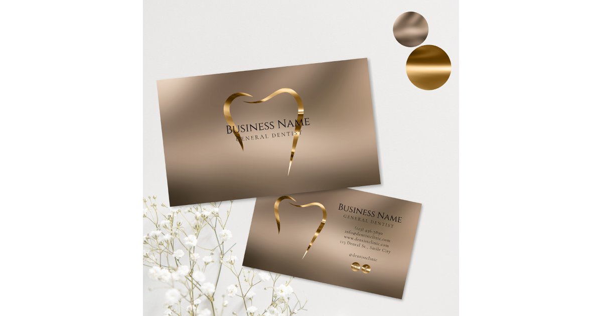 Beige & Gold Dentist Business Card | Zazzle