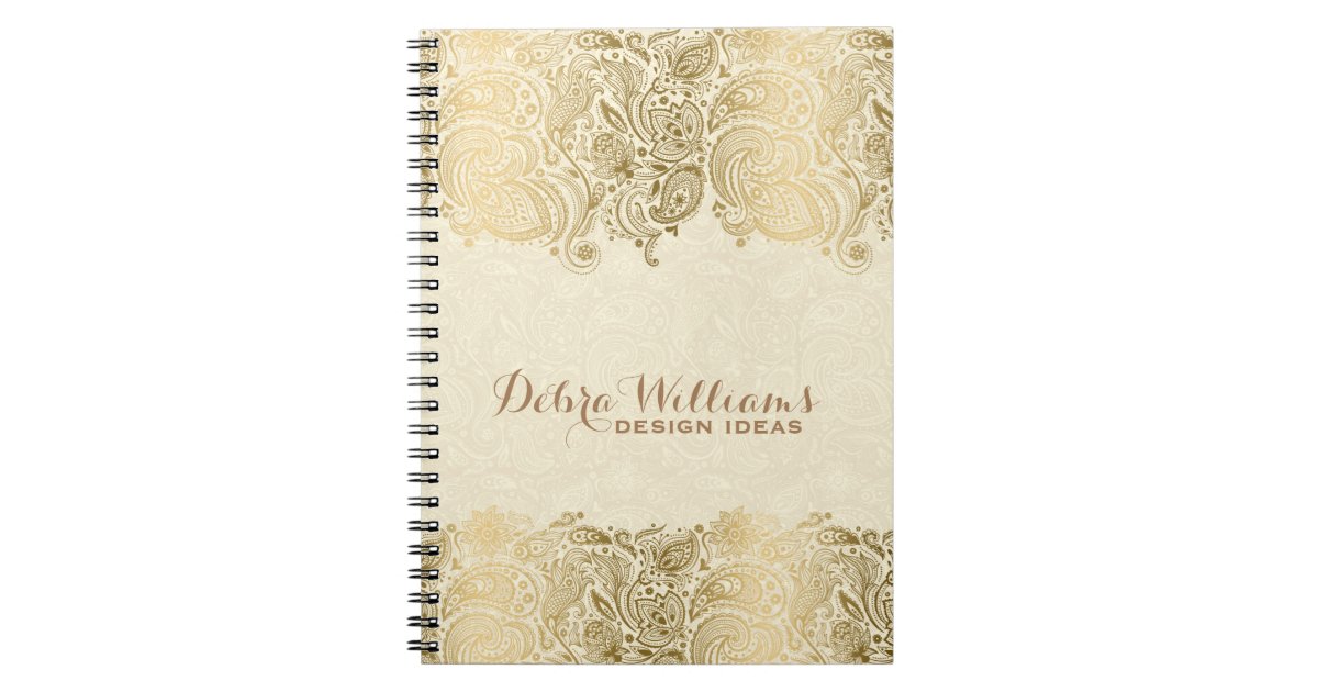 Beige & Gold Floral Paisley Lace Notebook | Zazzle
