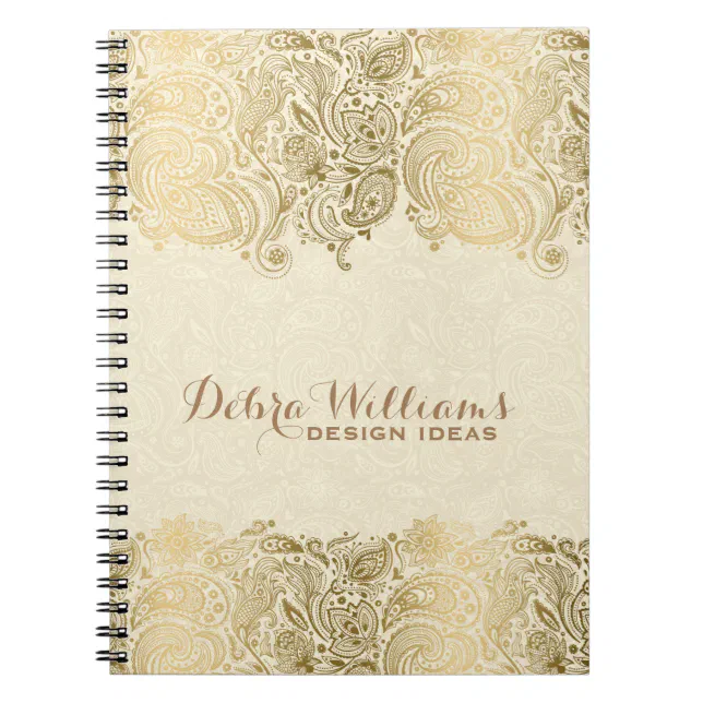 Beige & Gold Floral Paisley Lace Notebook | Zazzle