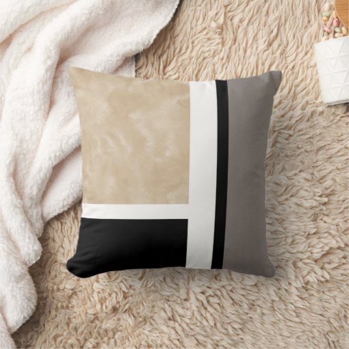 Beige Gray Black and White Modern Throw Pillow | Zazzle