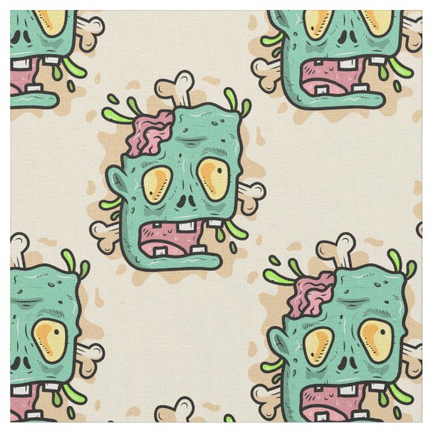 Happy Halloween Zombie Pattern Green Orange Fabric | Zazzle.com