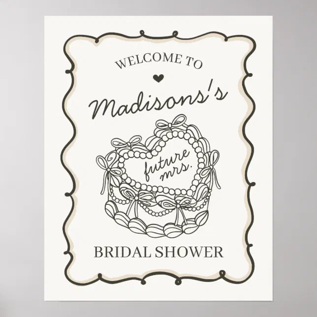 Beige Heart Coquette Cake Bridal Shower Welcome Poster | Zazzle