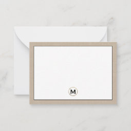 Beige Linen Gold Initial Monogram Note Card | Zazzle