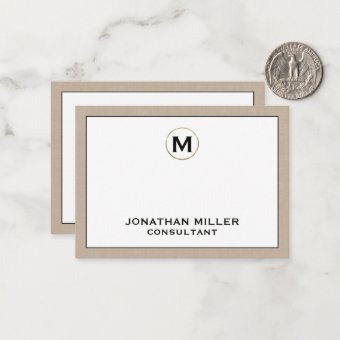 Beige Linen Gold Initial Monogram Note Card | Zazzle