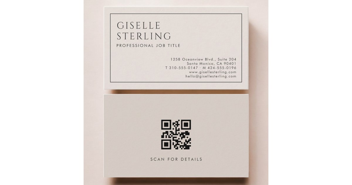 Beige Minimalist QR Code Professional Business Card | Zazzle