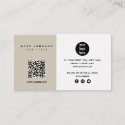 Beige Modern Minimalist Business Logo QR Code Business Card | Zazzle
