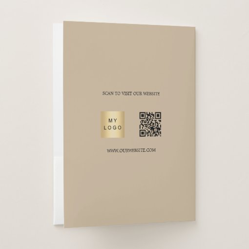 Beige name QR code logo business Pocket Folder | Zazzle