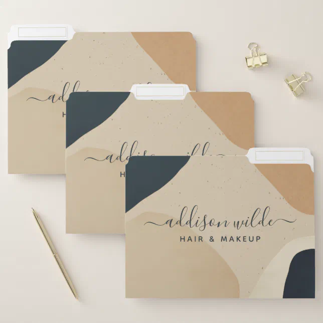 Beige Navy Blue Modern Abstract Shapes Neutral File Folder | Zazzle