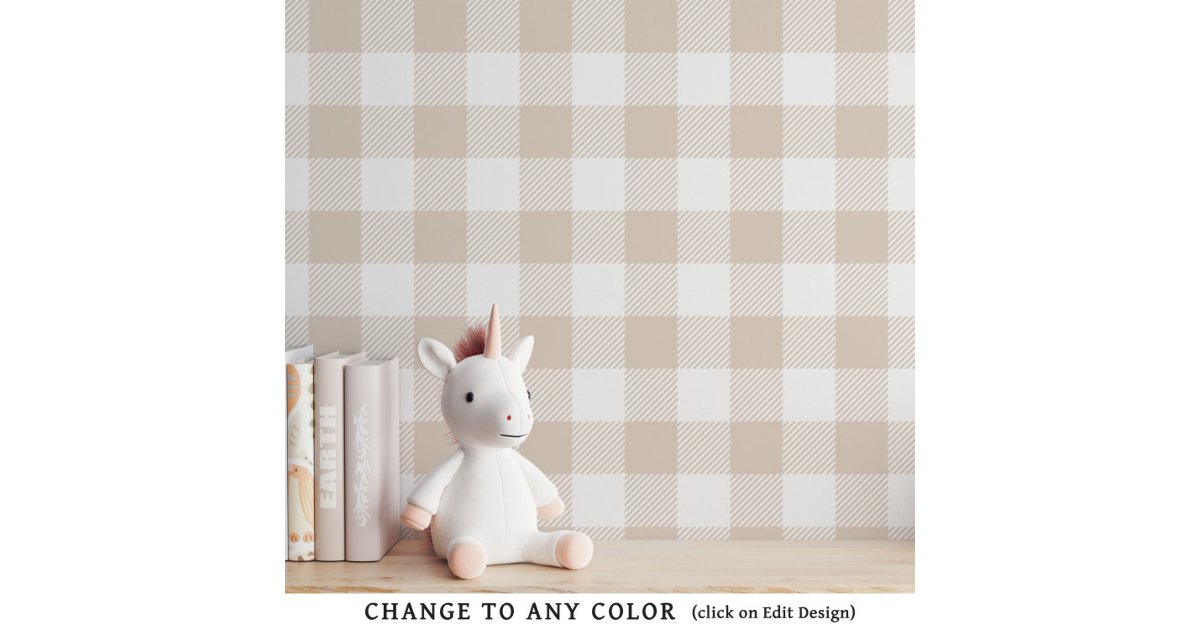Beige Neutral Baby Gingham Nursery Wallpaper Wallpaper | Zazzle