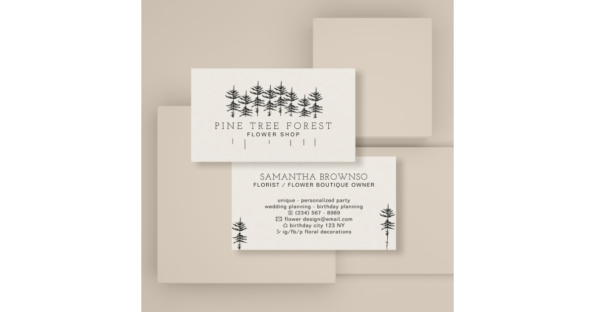 Beige Pine Tree Forest Business Card | Zazzle