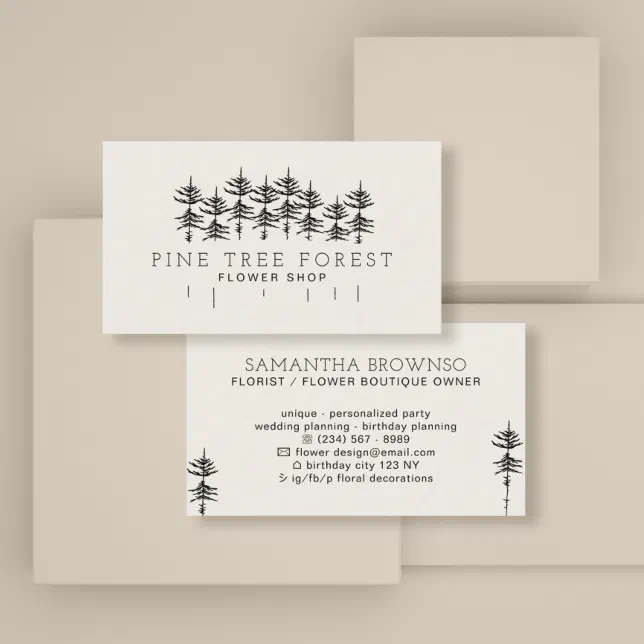 Beige Pine Tree Forest Business Card | Zazzle