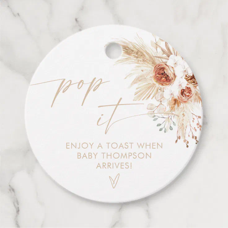 Beige Pop It When She Pops Boho Pampas Grass Favor Tags | Zazzle