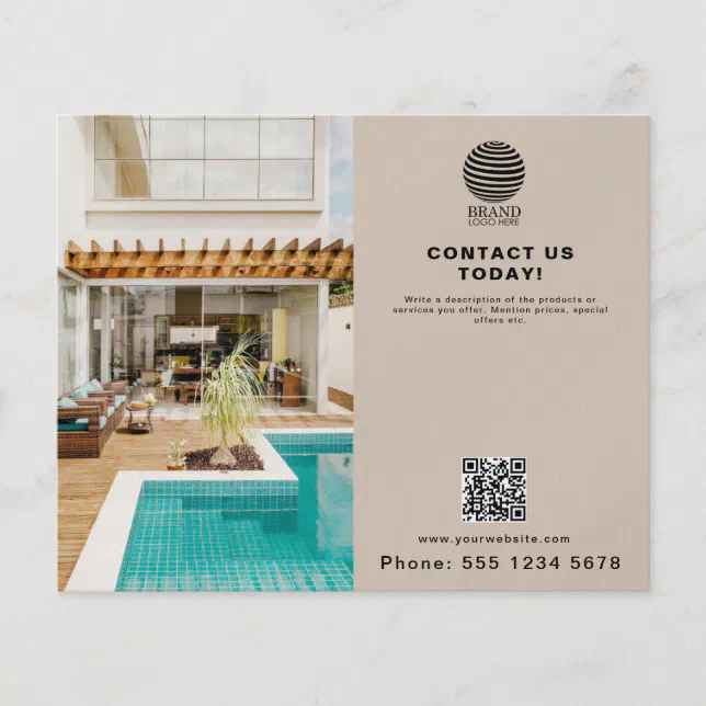Beige Promotional Business Logo Photo QR Code Flyer | Zazzle