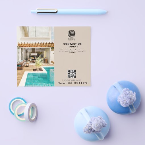 Beige Promotional Business Logo Photo QR Code Flyer | Zazzle