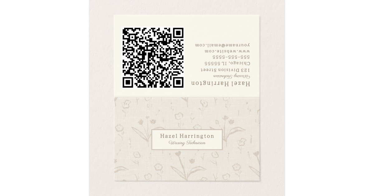 Beige QR Code Folded Business Card Minimalist | Zazzle