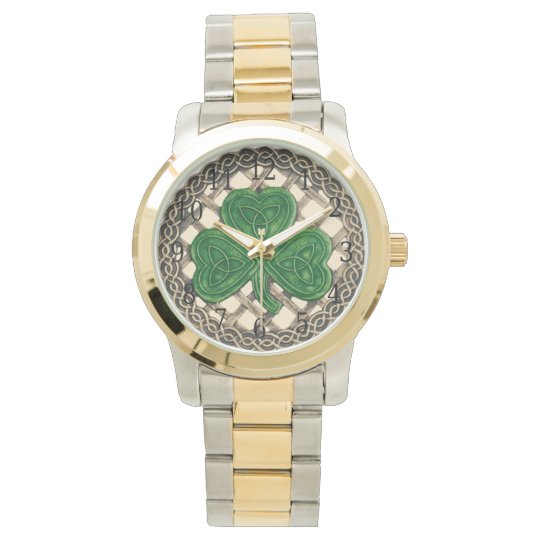 Beige Shamrock On Celtic Knots Watch | Zazzle.com
