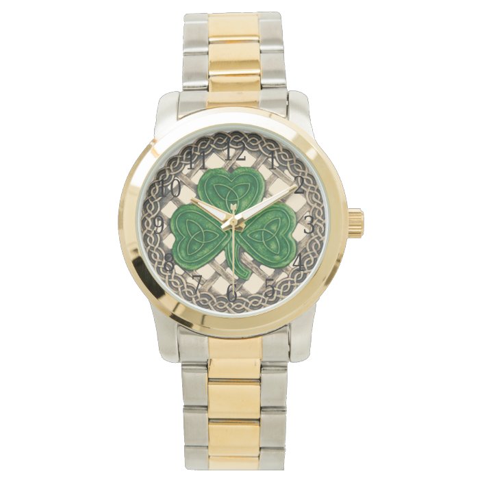 Beige Shamrock On Celtic Knots Watch | Zazzle.com