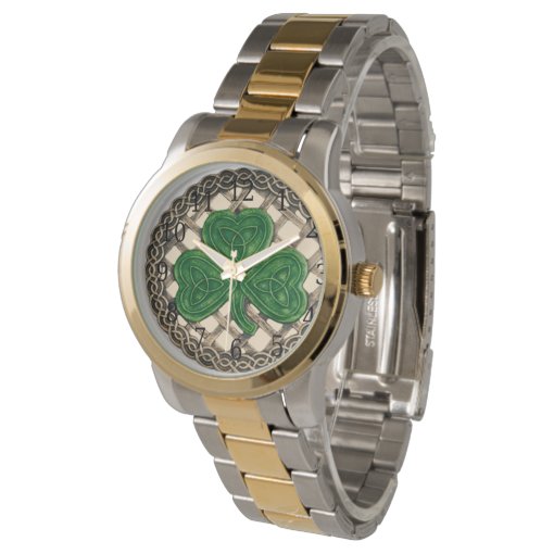 Beige Shamrock On Celtic Knots Watch | Zazzle