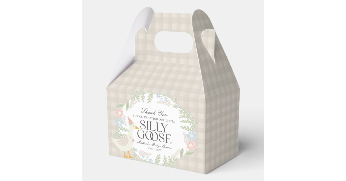 Beige Silly Goose Floral Gingham Baby Shower Favor Boxes | Zazzle