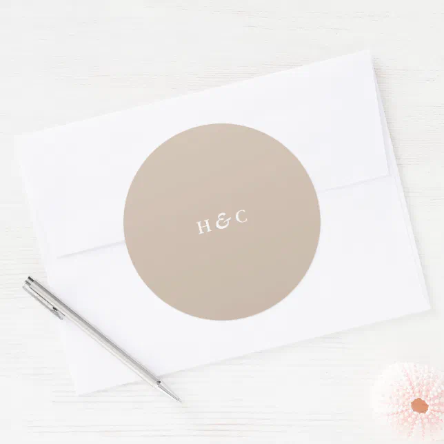 Beige Simple Plain Modern Wedding Classic Round Sticker | Zazzle