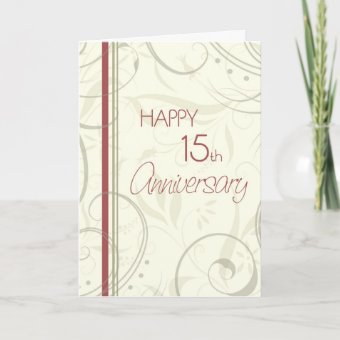 Beige Swirls Happy 15th Wedding Anniversary Card | Zazzle