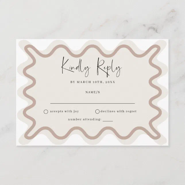 Beige Taupe Wavy Border RSVP Card | Zazzle
