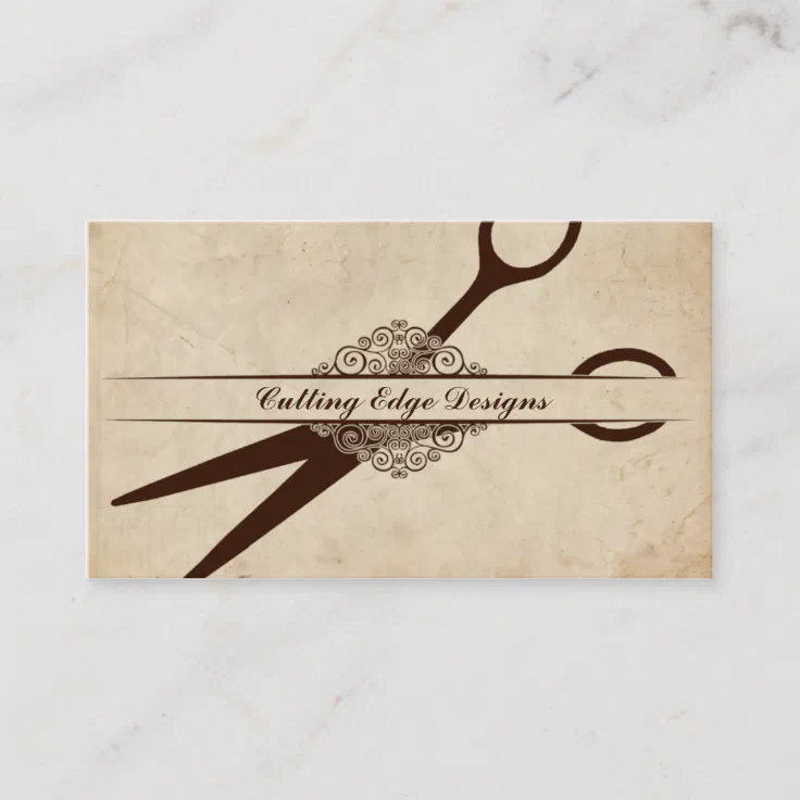 beige textured paper scissors hair stylist shears business card | Zazzle