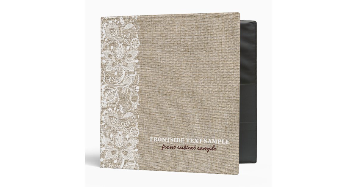 Beige Tones Burlap Linen Look & White Lace Binder | Zazzle