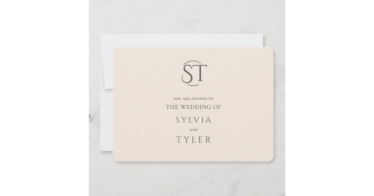 Beige Typography Crest Monogram Wedding Invitation | Zazzle