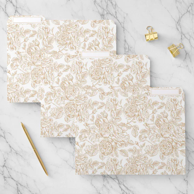 Beige Vintage Rose Flower Pattern File Folder | Zazzle