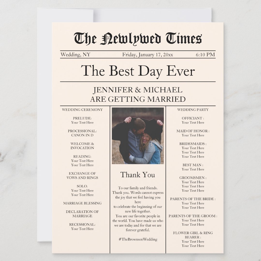 Beige Vintage Traditional Newspaper Wedding Invitation | Zazzle