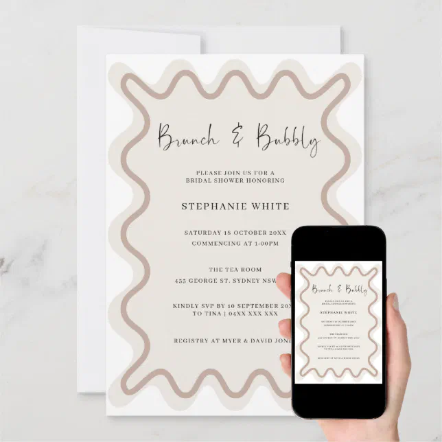 Beige White Border Brunch and Bubbly Invitation | Zazzle