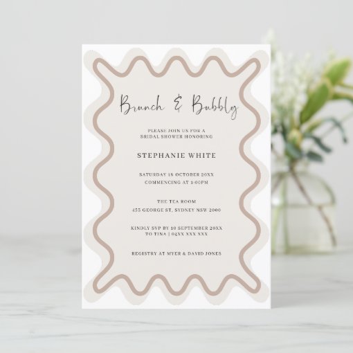 Beige White Border Brunch and Bubbly Invitation | Zazzle