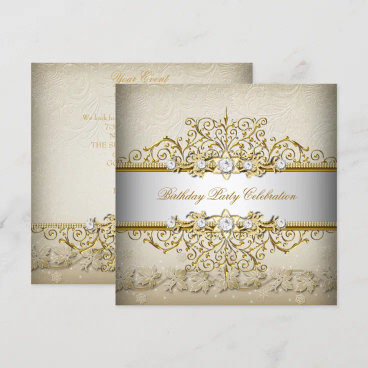 Beige White Gold Cream Elegant Party Invitation | Zazzle