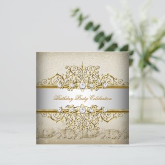 Beige White Gold Cream Elegant Party Invitation | Zazzle
