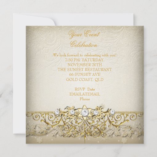 Beige White Gold Cream Elegant Party Invitation | Zazzle