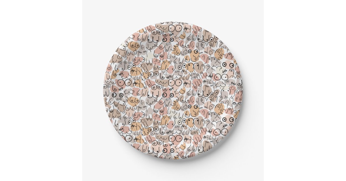 beige woman fun breast paper plates | Zazzle