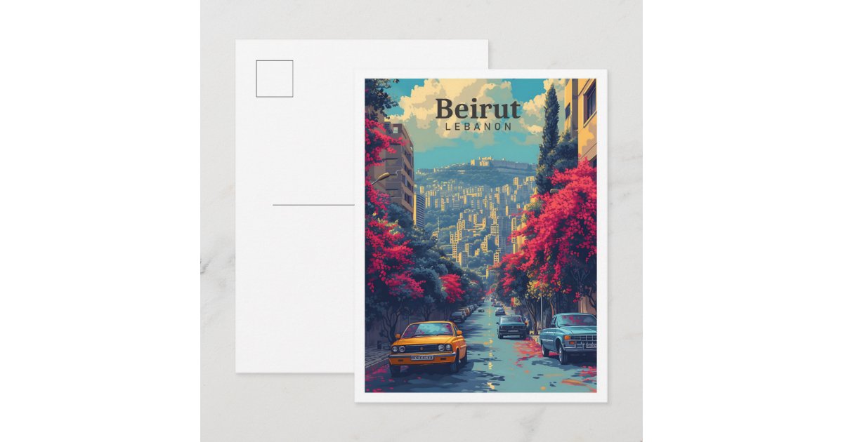 Beirut Lebanon Vintage Art Travel Illustration Postcard | Zazzle