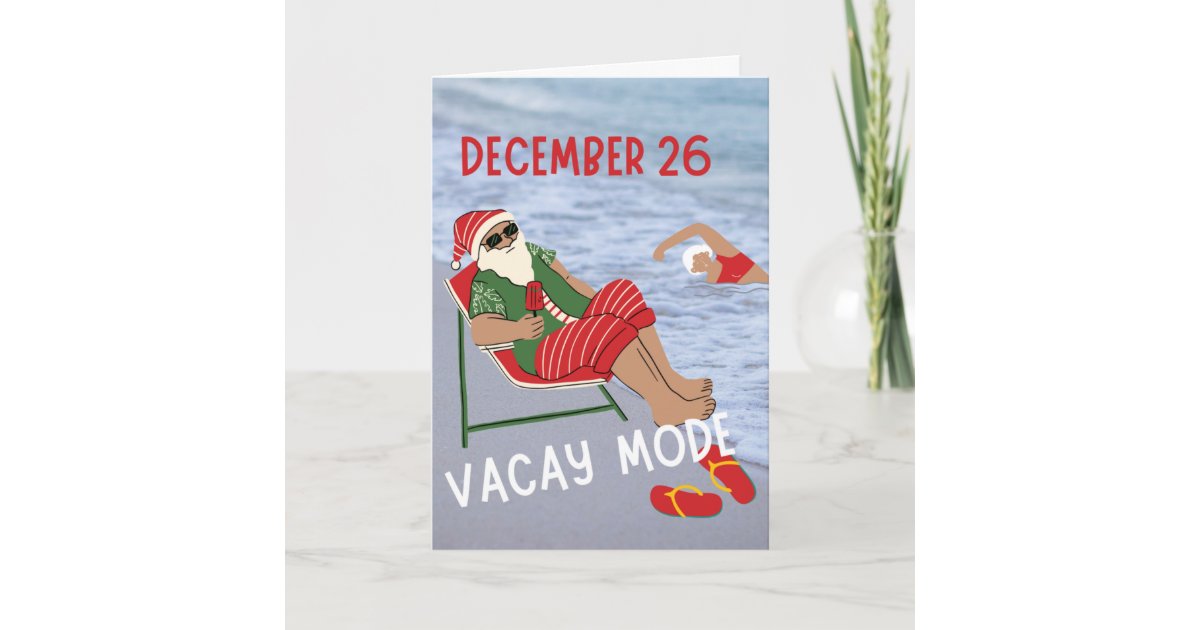 Belated Christmas Santa on Vacay at the Beach Card | Zazzle
