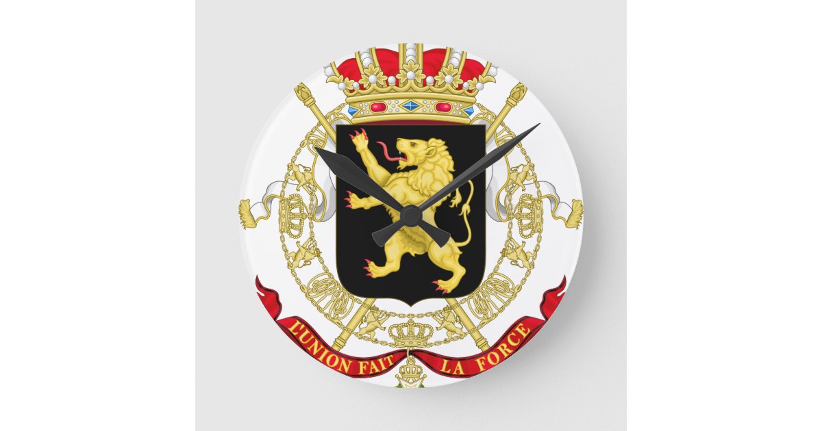 Belgian Emblem - Coat of Arms of Belgium Round Clock | Zazzle