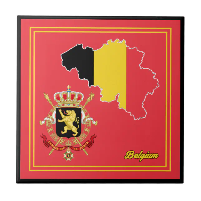 Belgium Flag Map & Emblem Tile | Zazzle