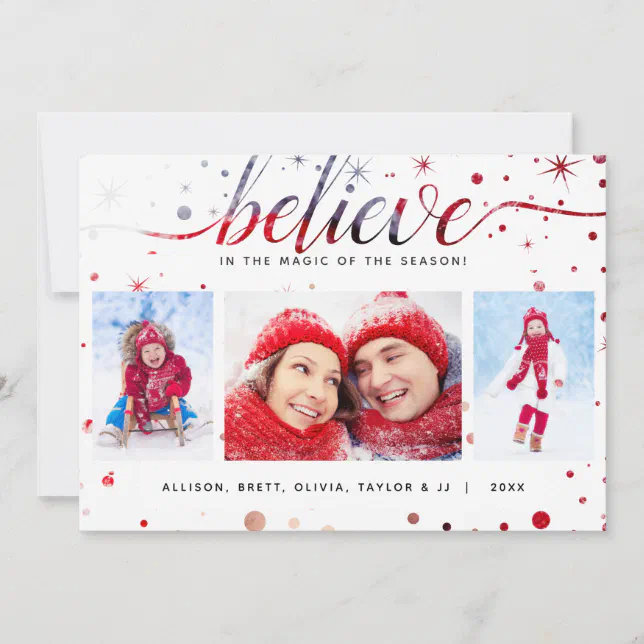 BELIEVE in the Magic Holidays Matching Text Effect Holiday Card | Zazzle