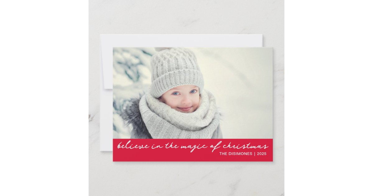Believe In The Magic Of Christmas Photo Red Holiday Card | Zazzle