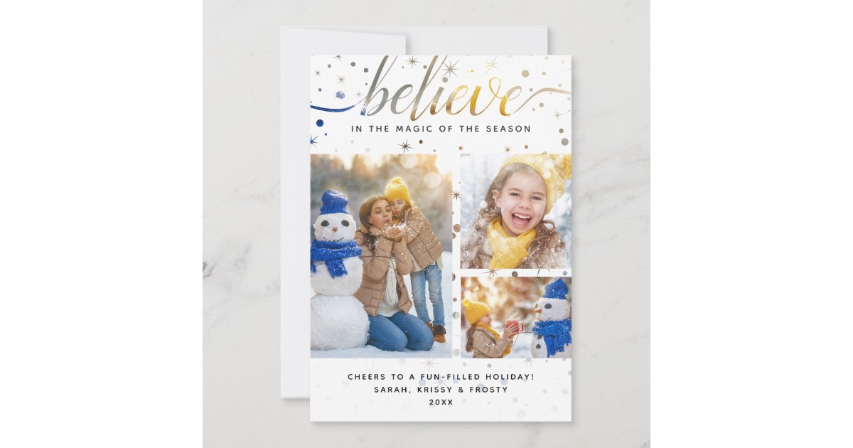 BELIEVE Photo Card with Color Matching Typography | Zazzle
