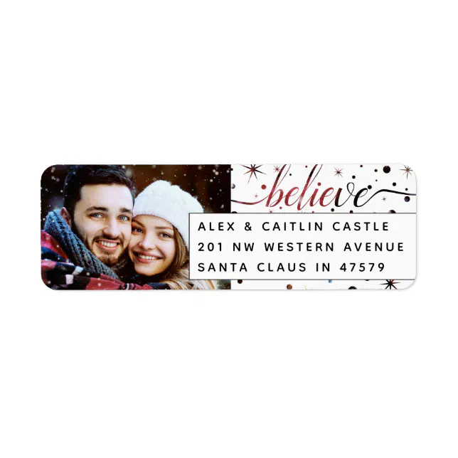 BELIEVE Picture Color Matching Modern Typography Label | Zazzle