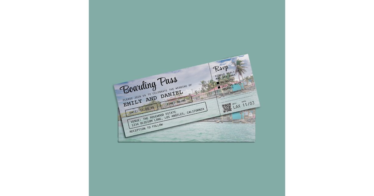 Belize Destination Boarding Pass Wedding Invitation | Zazzle